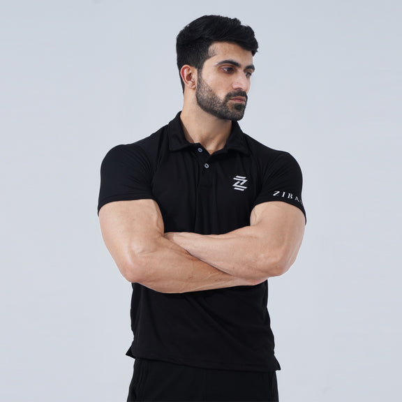 Black Classic Fit Mesh Polo – zibal fitwear
