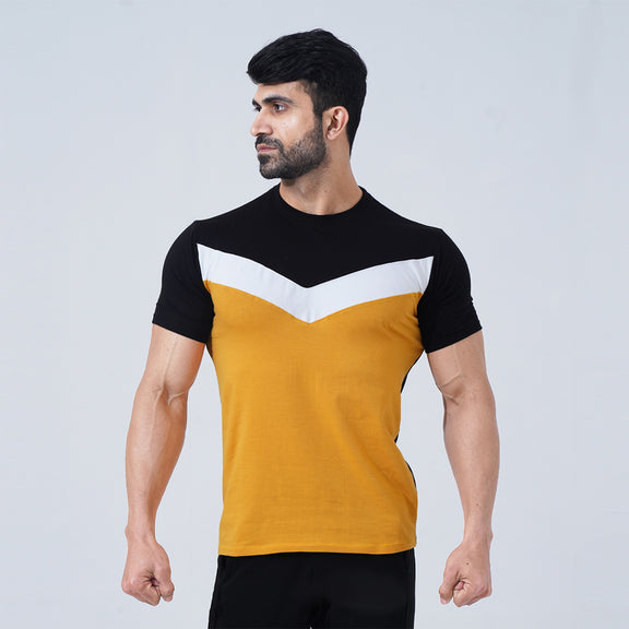 Yellow & Black Lycra Tee with White panel – zibal fitwear